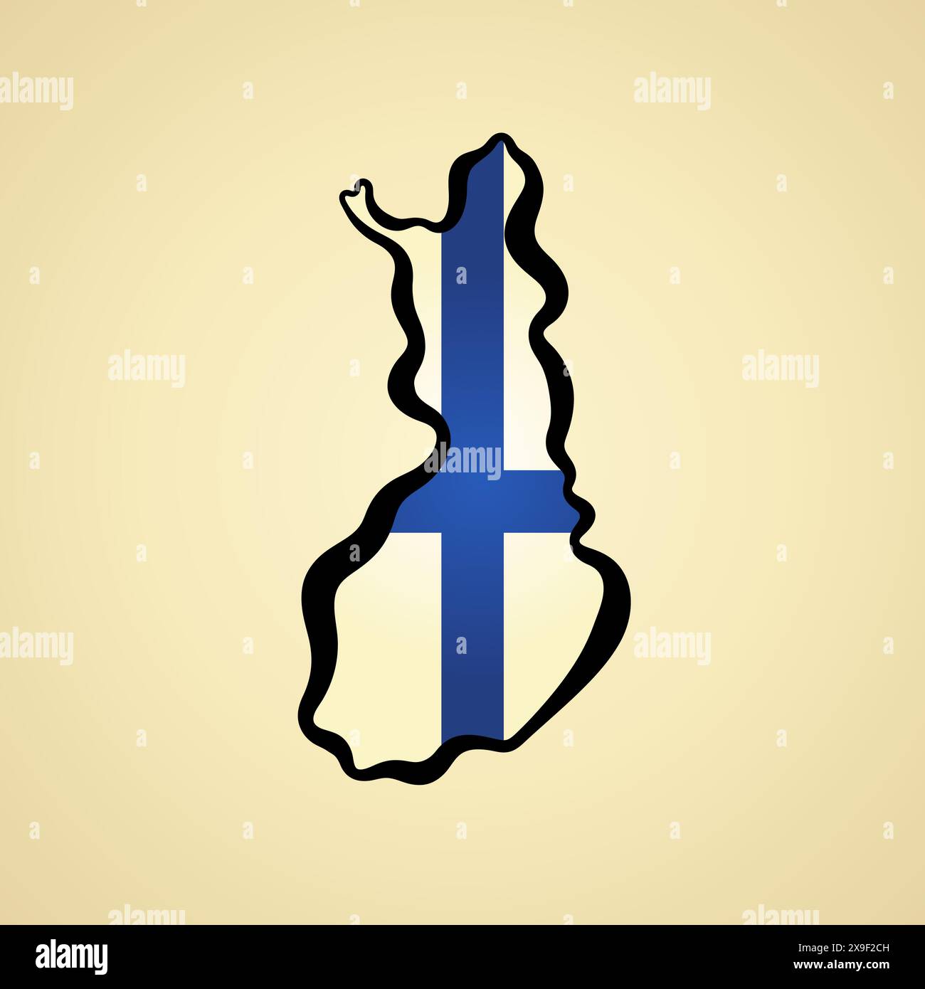 Map of Finland with flag and black outline Stock Vector Image & Art - Alamy