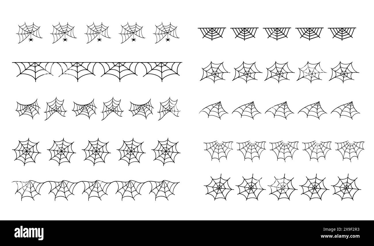 Halloween Spider Web Borders Set. Cobweb Strokes Stock Vector Image ...