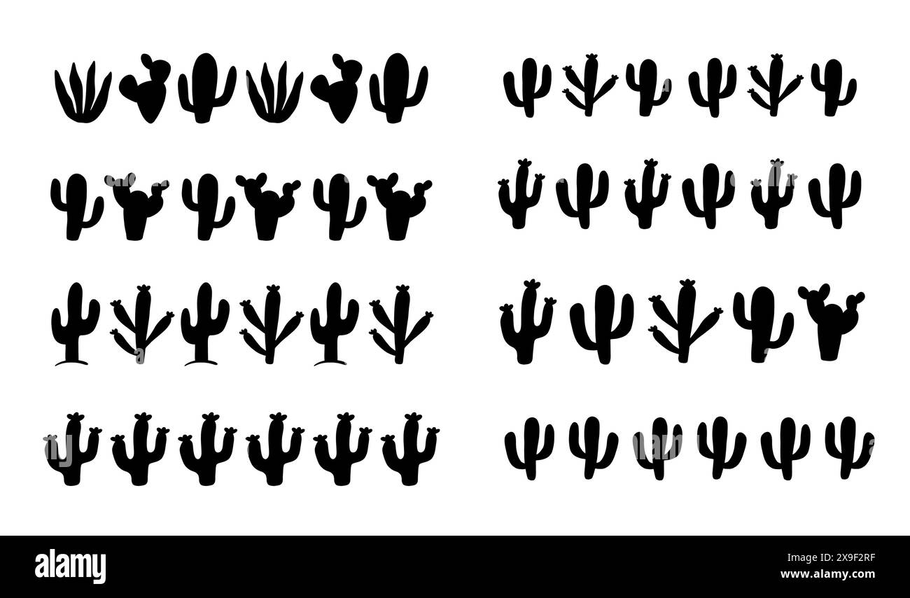 Hand Drawn Cactus Doodle Borders Set Cacti Strokes Stock Vector Image ...