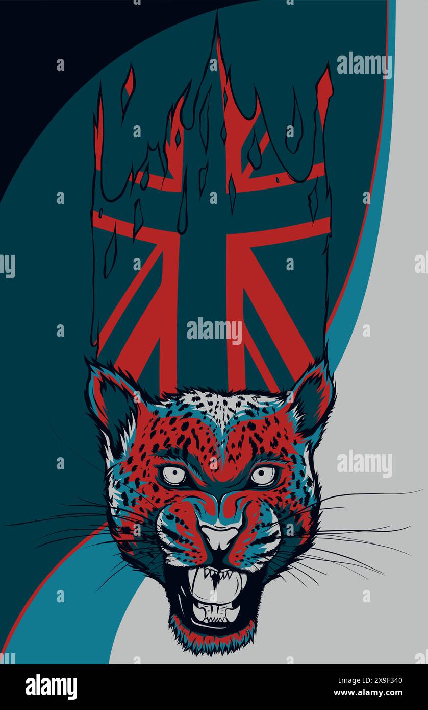 vector illustration of leopard head with british flag Stock Vector ...