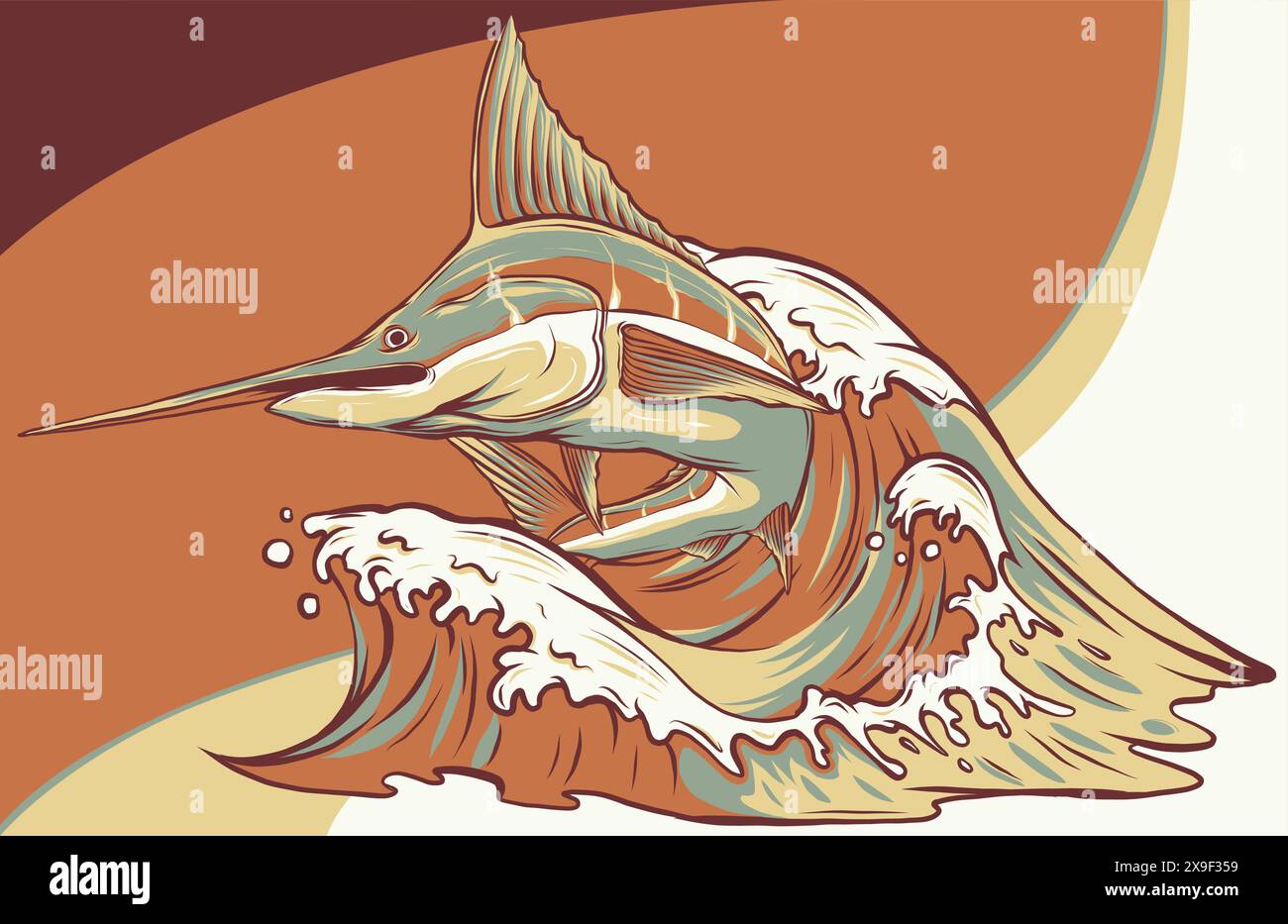 vector illustration of marlin with sea wave Stock Vector Image & Art ...
