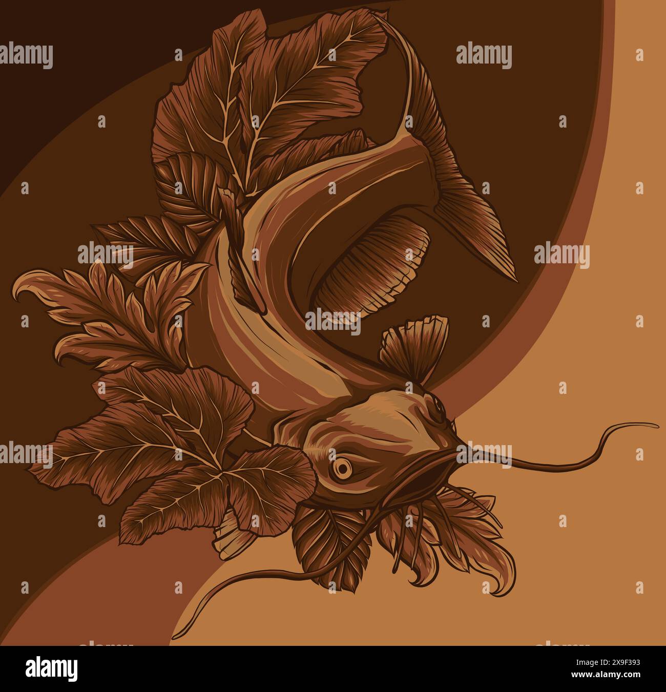 vector illustration of catfish with leaves art Stock Vector Image & Art ...