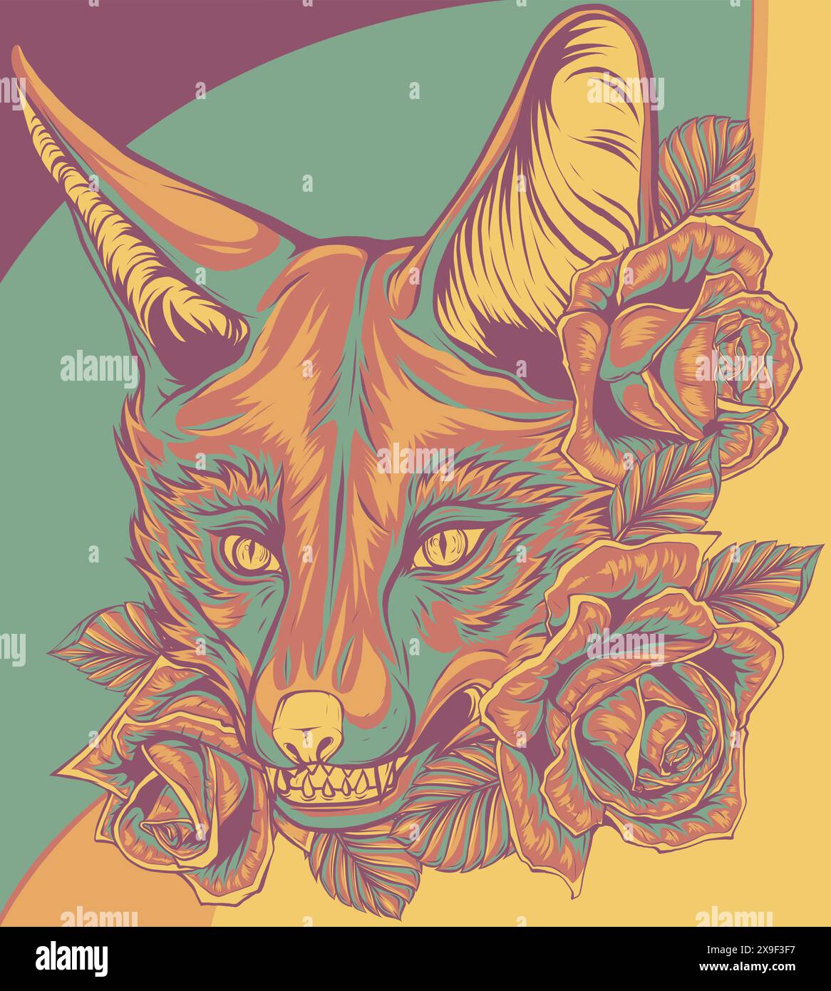 vector illustration of fox and roses flowers Stock Vector Image & Art ...