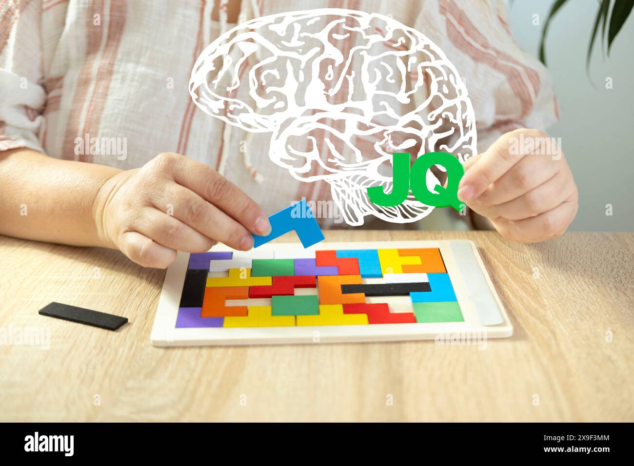 Mature female hands manipulate word IQ, intelligence quotient ...