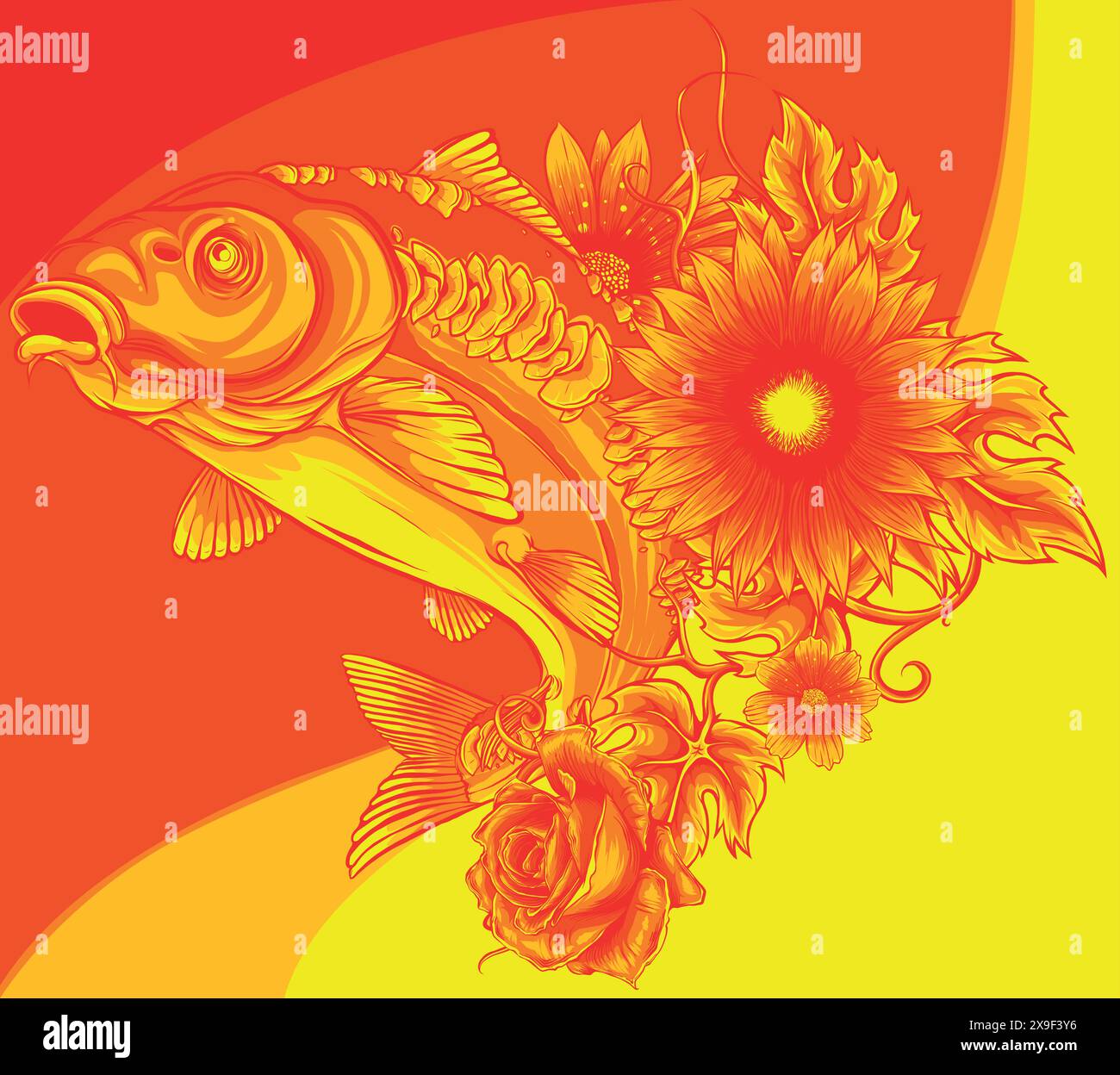 vector illustration of carp and flowers design Stock Vector Image & Art ...