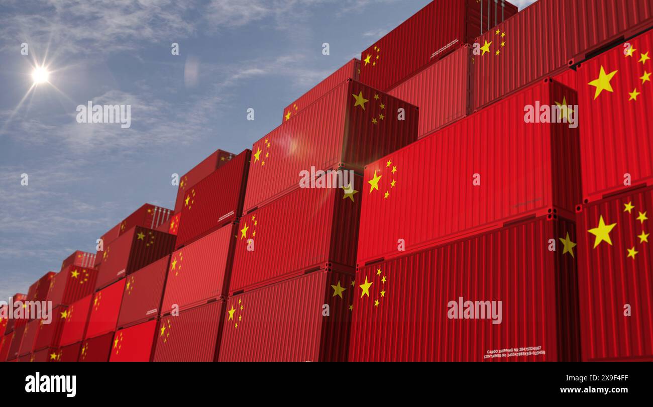 China export production and import cargo containers in row business ...