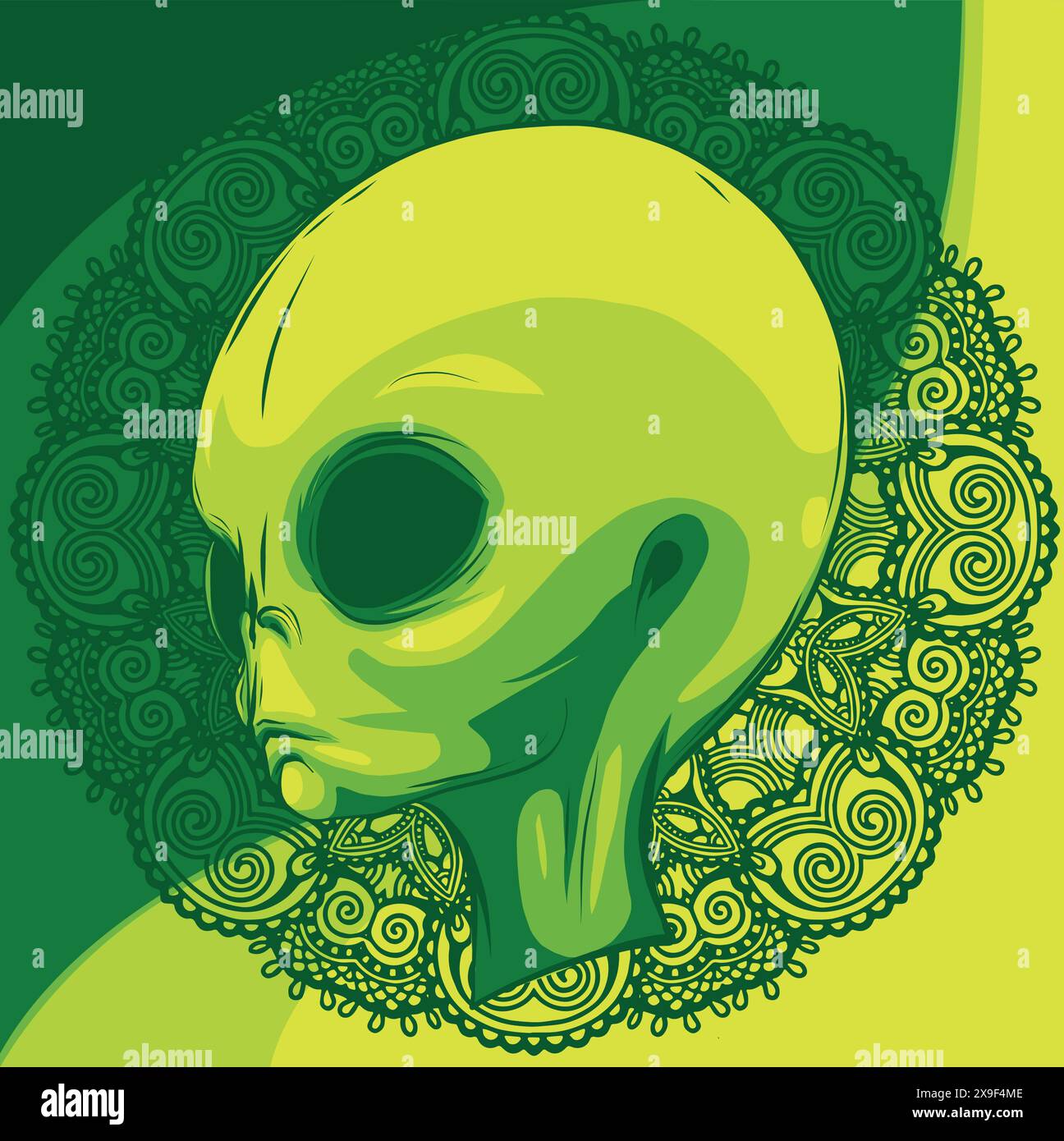 vector illustration of face alien with mandala in background Stock ...
