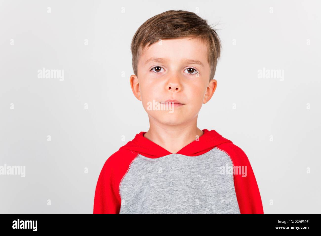 cute five year old boy studio portrait on white background Stock Photo ...