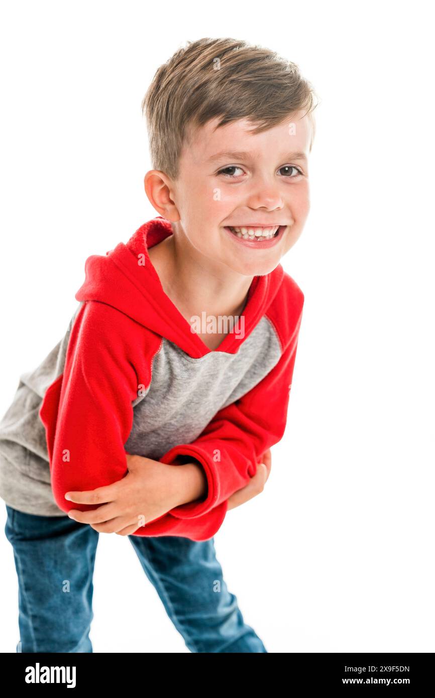 cute five year old boy studio portrait on white background Stock Photo ...