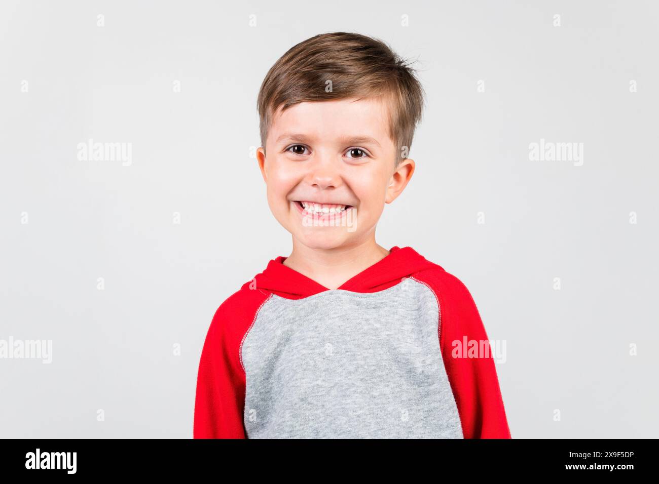 cute five year old boy studio portrait on white background Stock Photo ...