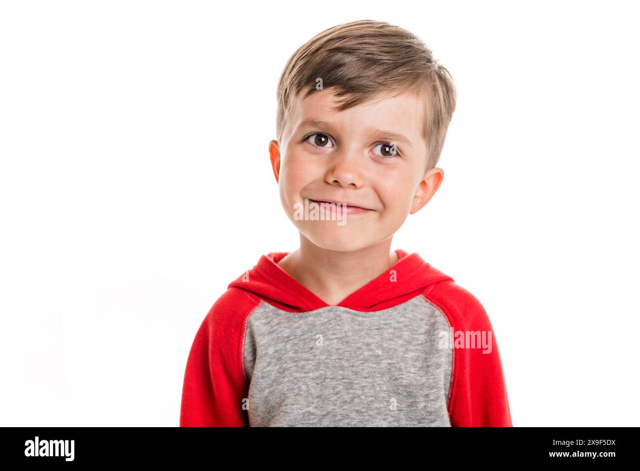 cute five year old boy studio portrait on white background Stock Photo ...