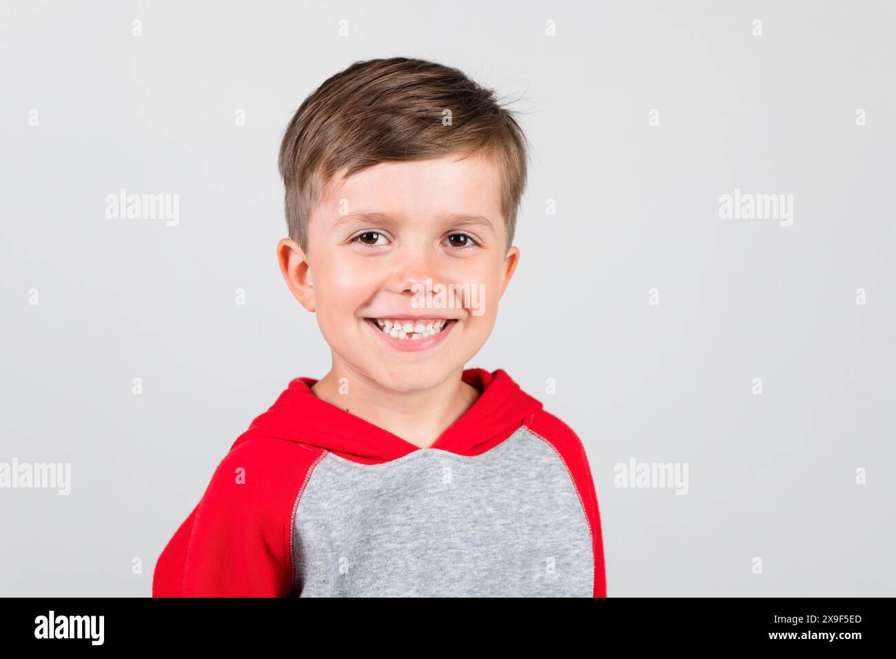 cute five year old boy studio portrait on white background Stock Photo ...