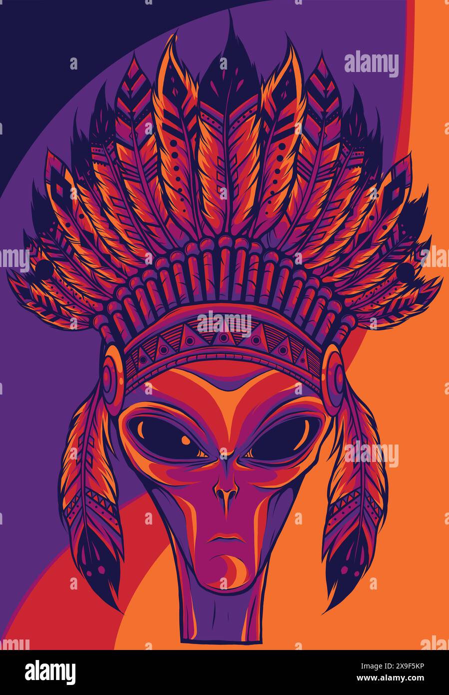 Alien head in indian headdress vector illustration on white background ...