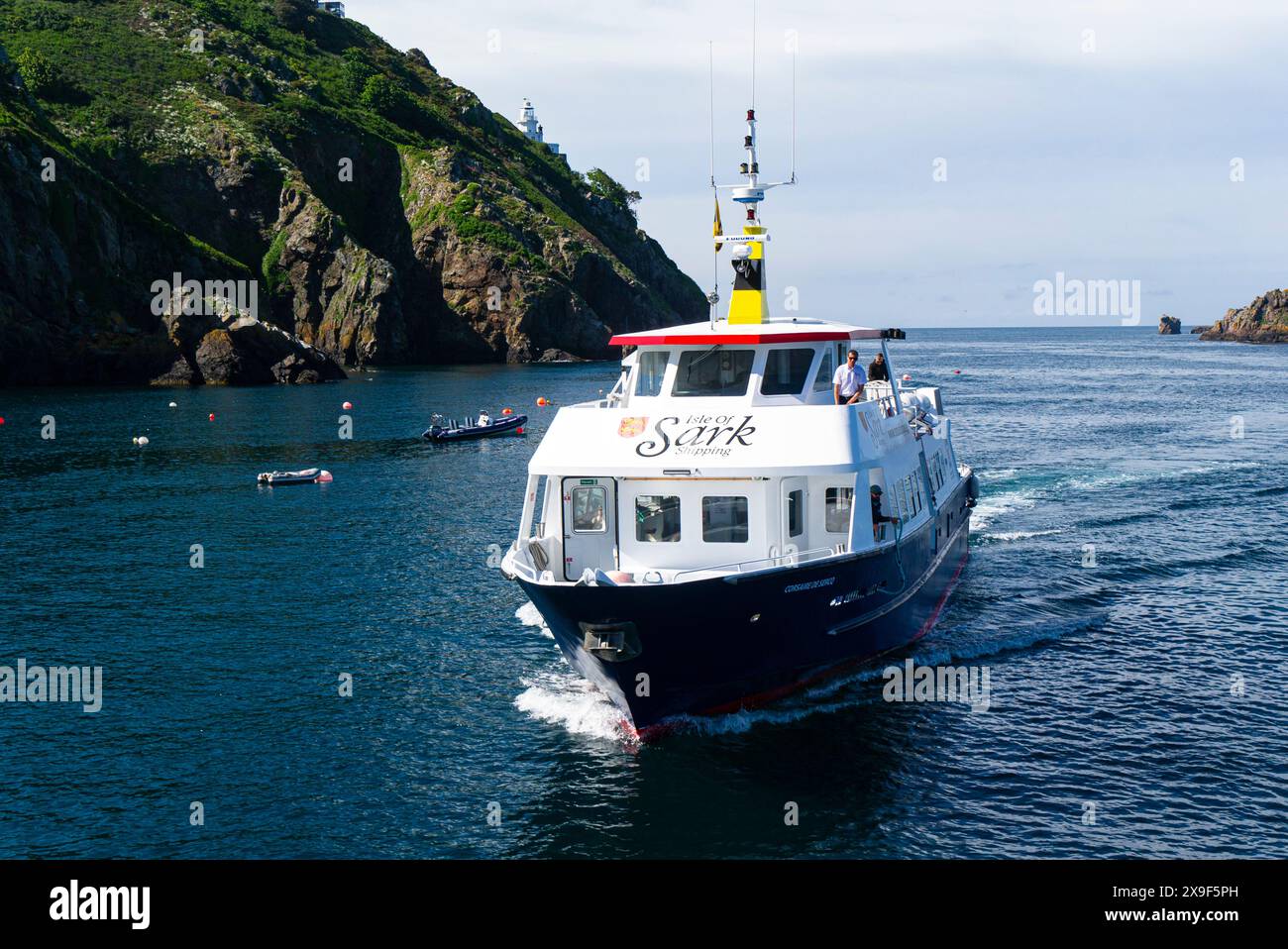 Sark Island passenger Ferry arriving at Maseline Harbour from Guernsey ...