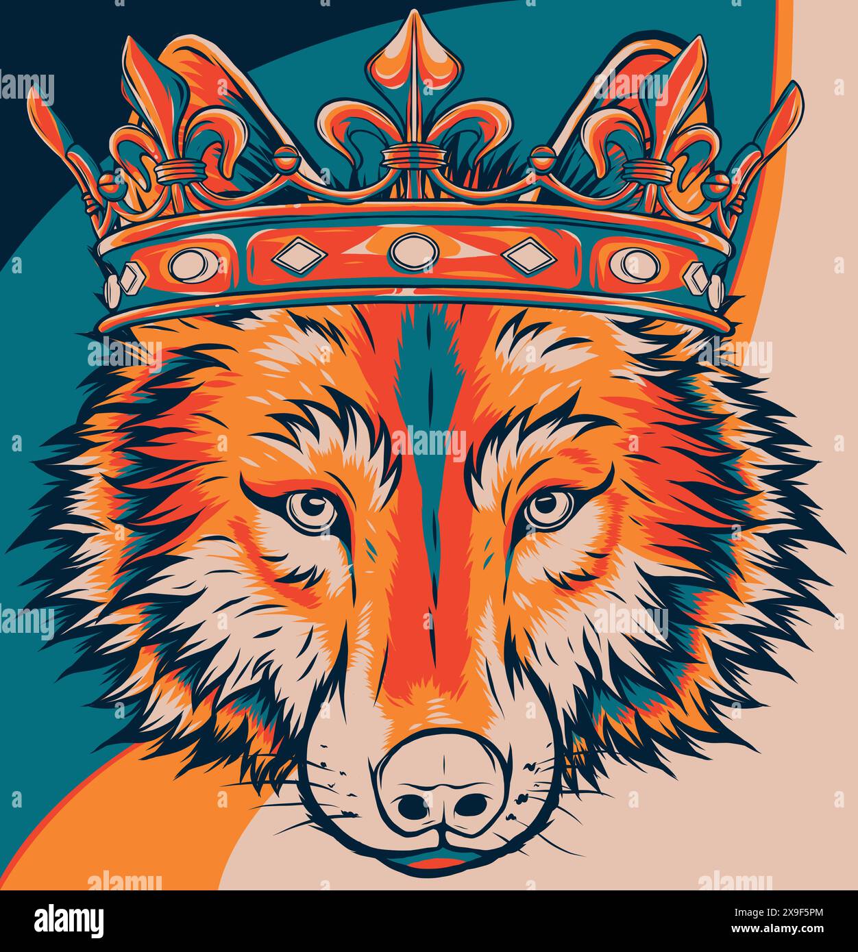 vector illustration of king wolf on white background Stock Vector Image ...
