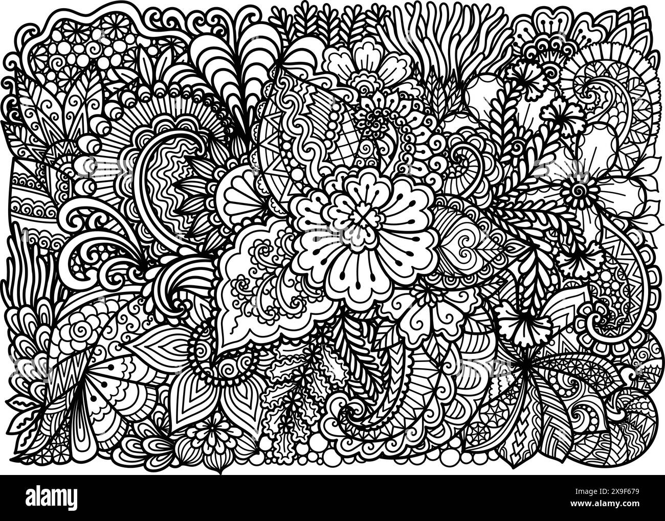 Abstract floral lineart for background,adult coloring book page ...