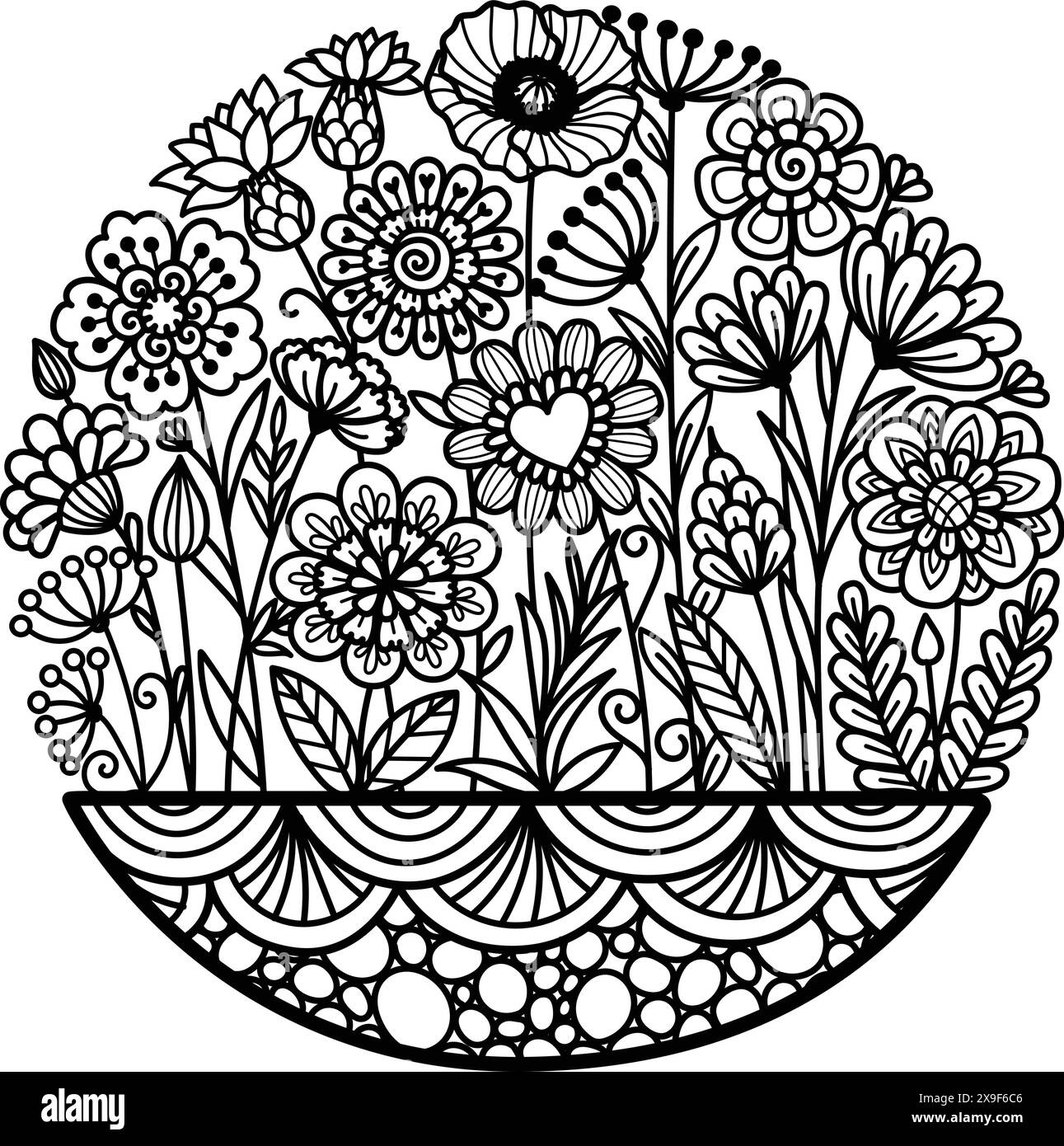 Beautiful abstract flowers inside circle shape for design element and ...