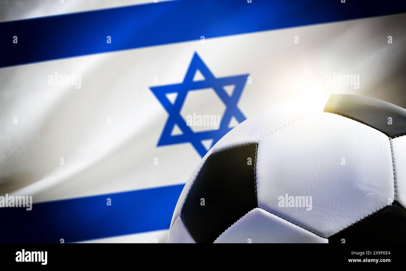 Israel soccer background with ball and the country's flag in the ...