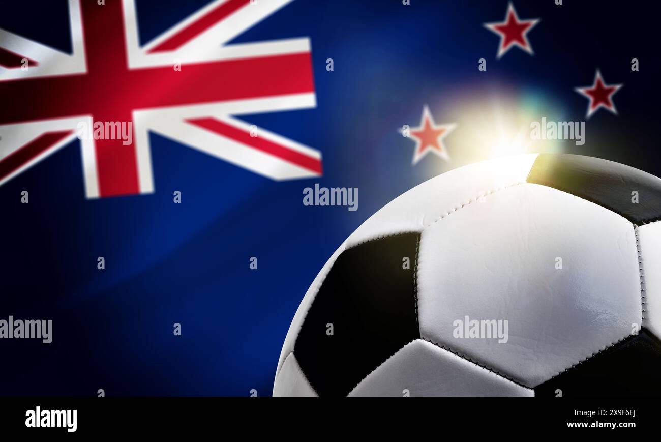 New Zealand soccer background with ball and the country's flag in the ...