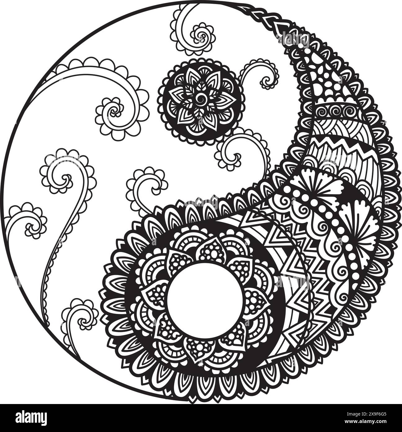 Mandala Yin Yang Symbol For Engraving Printing Laser Cut Paper Cut Or Coloring Page Vector 