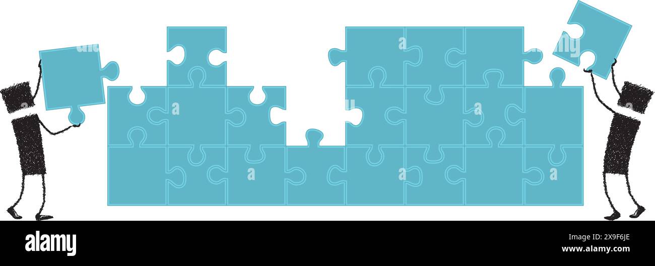 Two stick figures completing a puzzle Stock Vector Image & Art - Alamy