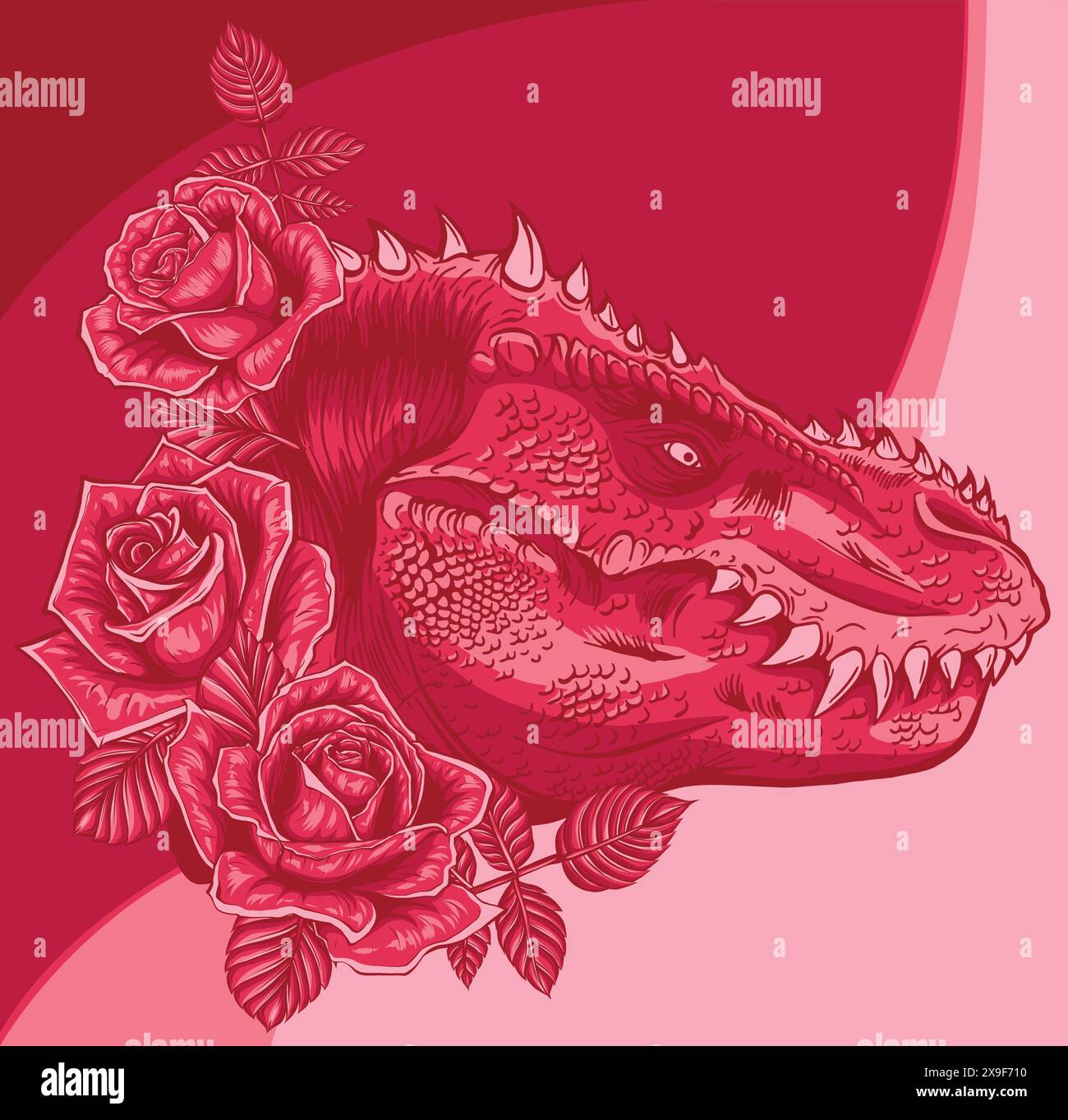 Dinosaurus tyrannosaurus rex head. Dinosaur and roses frame Stock Vector Image & Art - Alamy