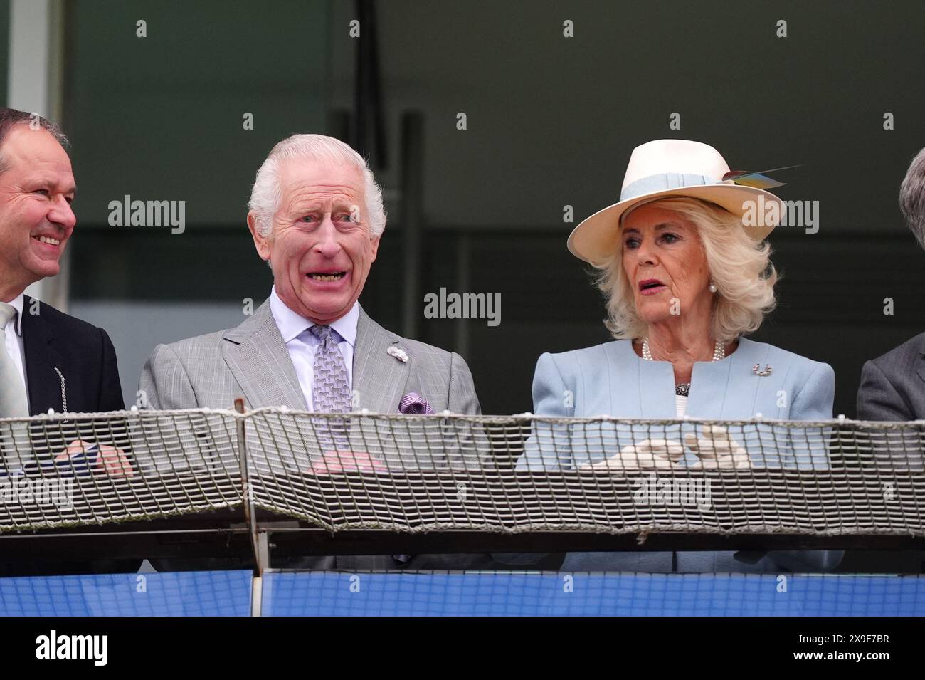 King Charles III and Queen Camilla in the grandstand on ladies day of ...