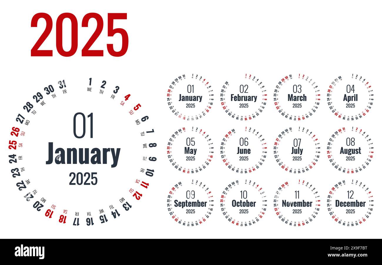 Calendar circle, spiral, planner for 2025. Vector Stationery Design ...