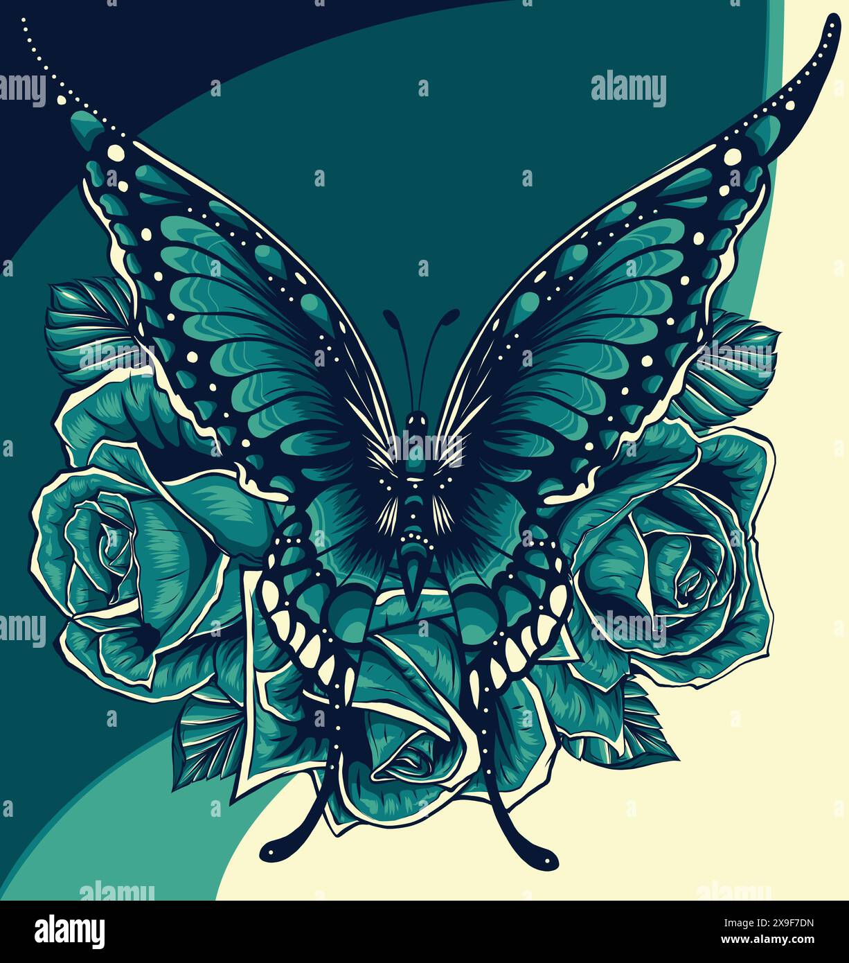 Vector composition of butterfly and bright roses Stock Vector Image ...