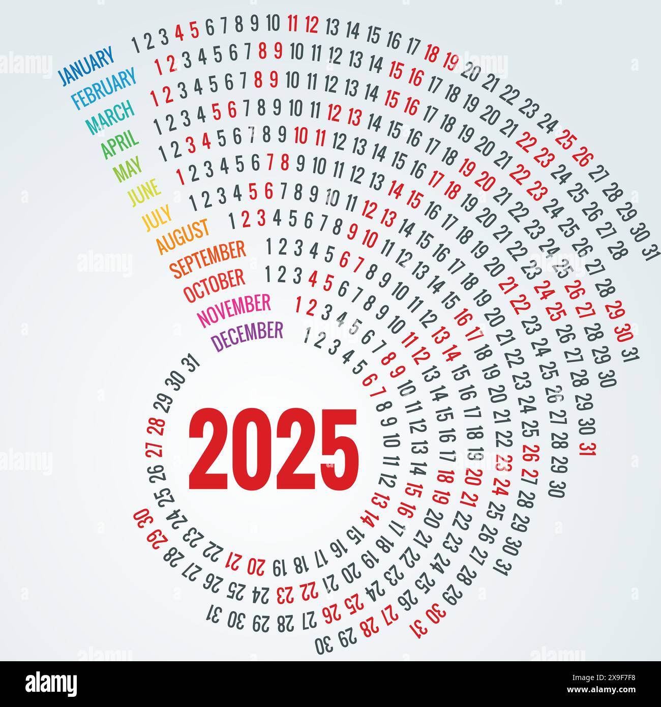 Calendar circle, spiral, planner for 2025. Vector Stationery Design ...