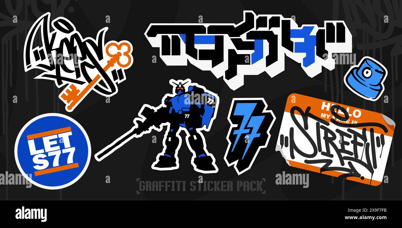 Blue Abstract Colorful Urban Hip Hop Graffiti Style Sticker Bombing ...