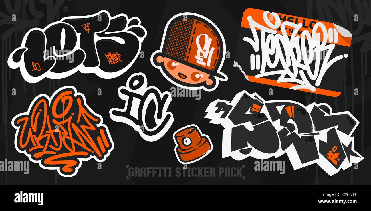Orange Abstract Colorful Urban Hip Hop Graffiti Style Sticker Bombing ...