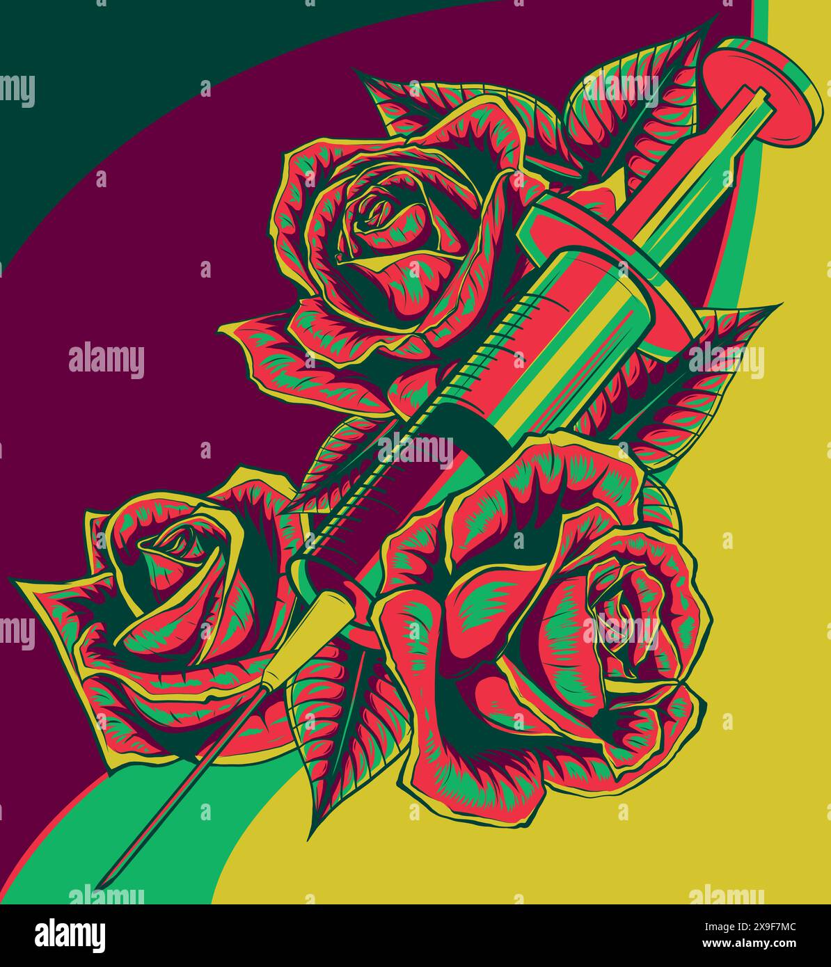 vector illustration of syringe with roses on white background Stock ...