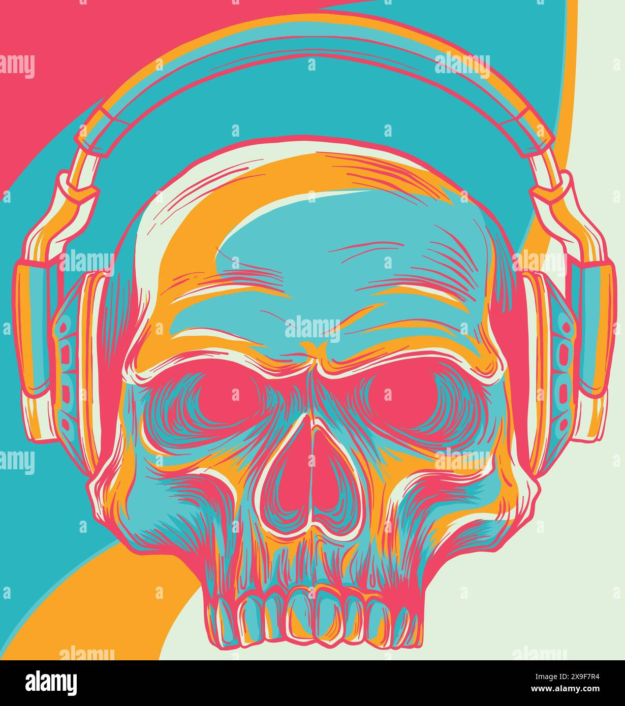 vector illustration of Skull in the headphones Stock Vector Image & Art ...