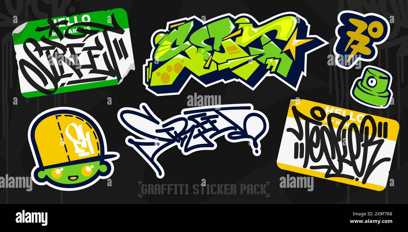 Green Abstract Colorful Urban Hip Hop Graffiti Style Sticker Bombing ...