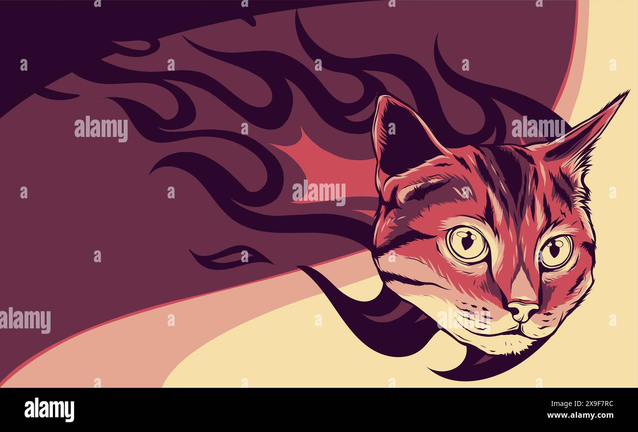 Vector Illustration of Cat head with flames Stock Vector Image & Art ...