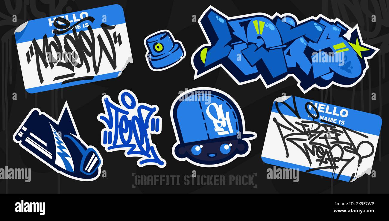 Blue Abstract Colorful Urban Hip Hop Graffiti Style Sticker Bombing ...