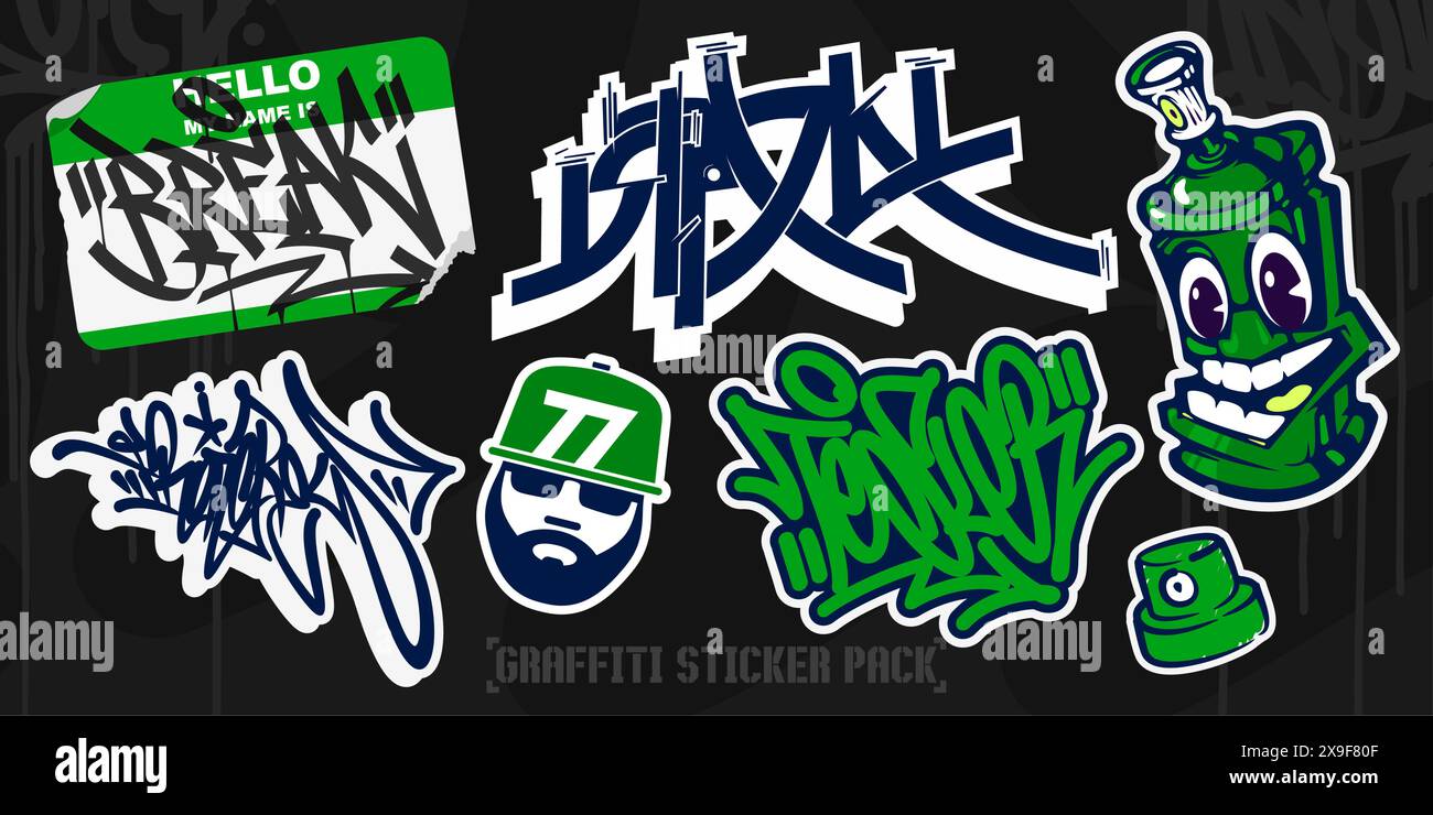 Green Abstract Colorful Urban Hip Hop Graffiti Style Sticker Bombing ...