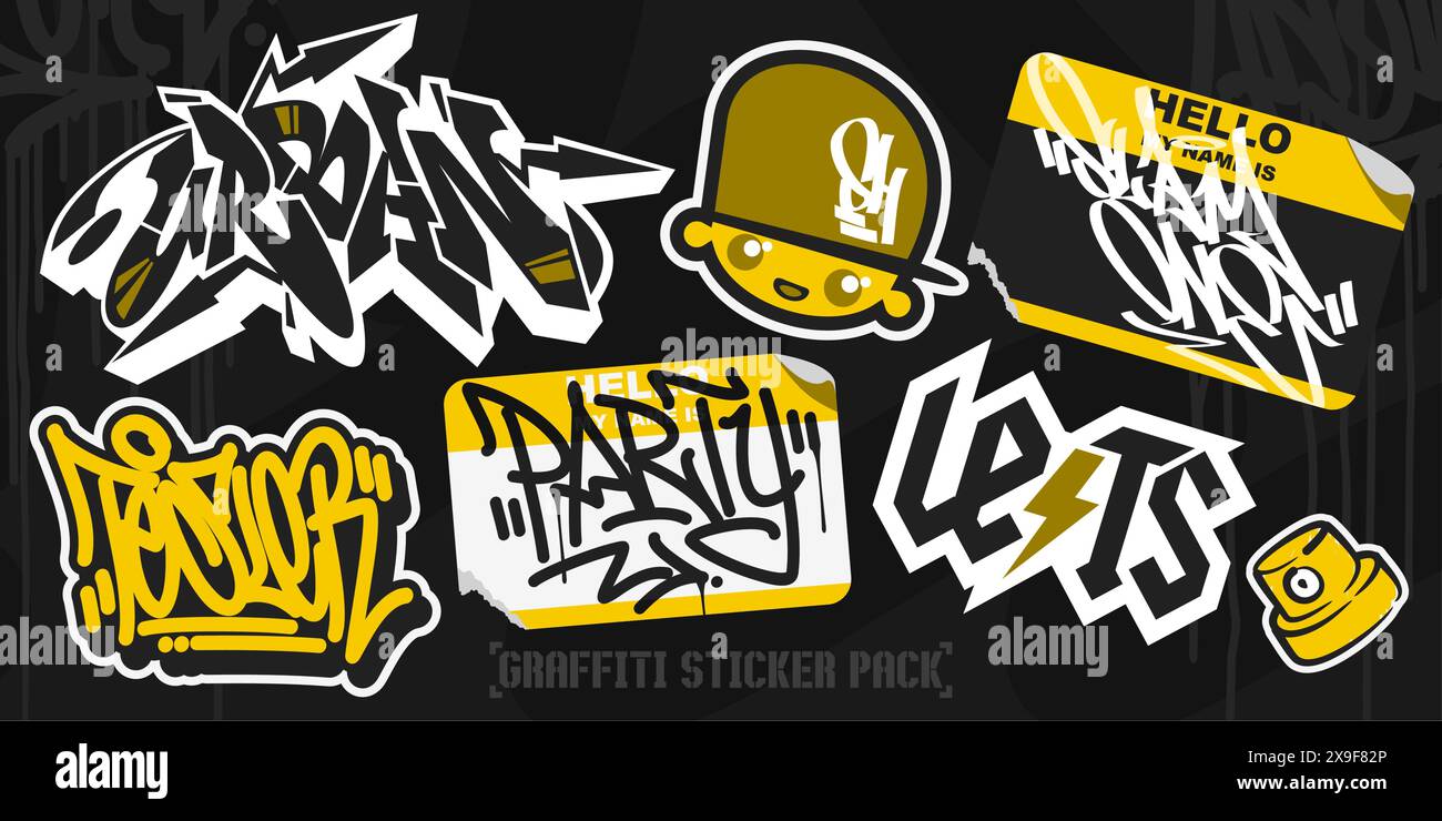 Yellow Abstract Colorful Urban Hip Hop Graffiti Style Sticker Bombing ...