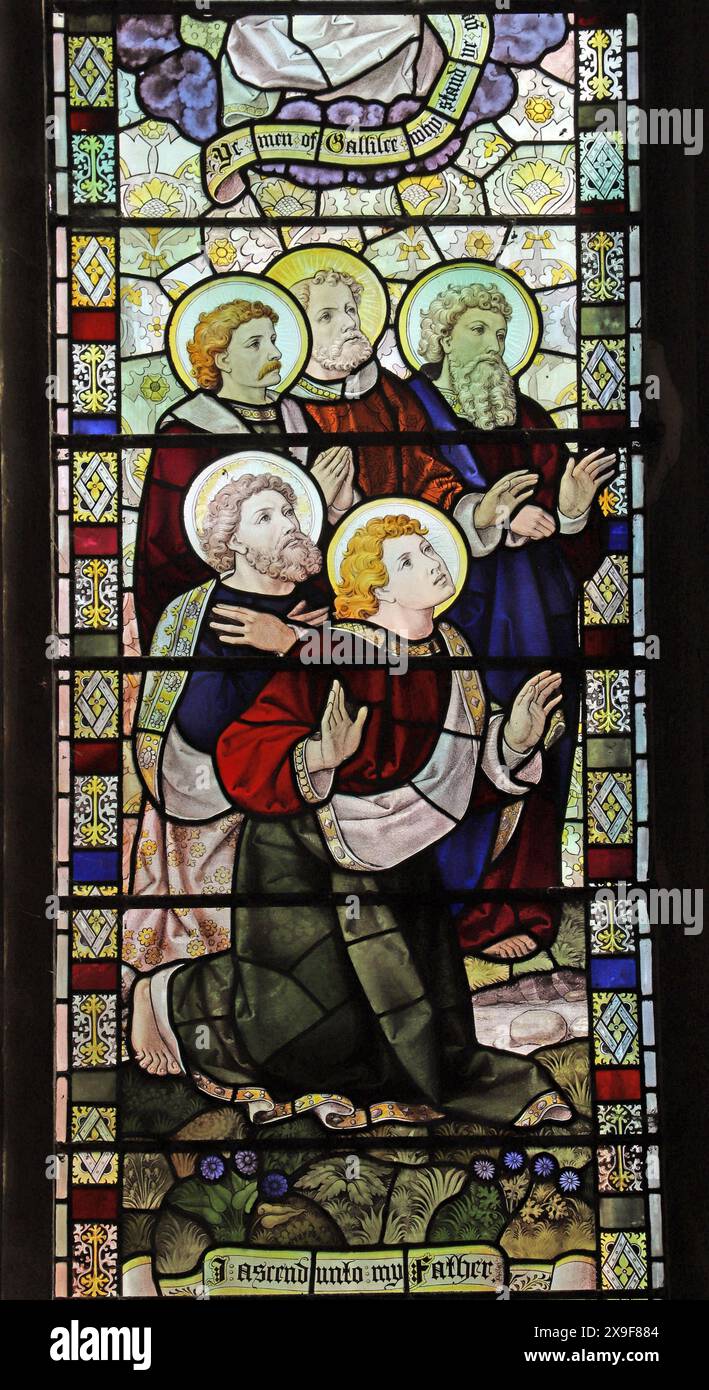 A stained glass window depicting the disciples of Jesus witnessing his ...