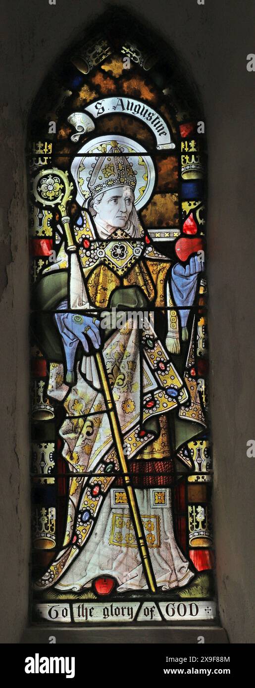 A stained glass window depicting Saint Augustine, St Andrew's Church ...
