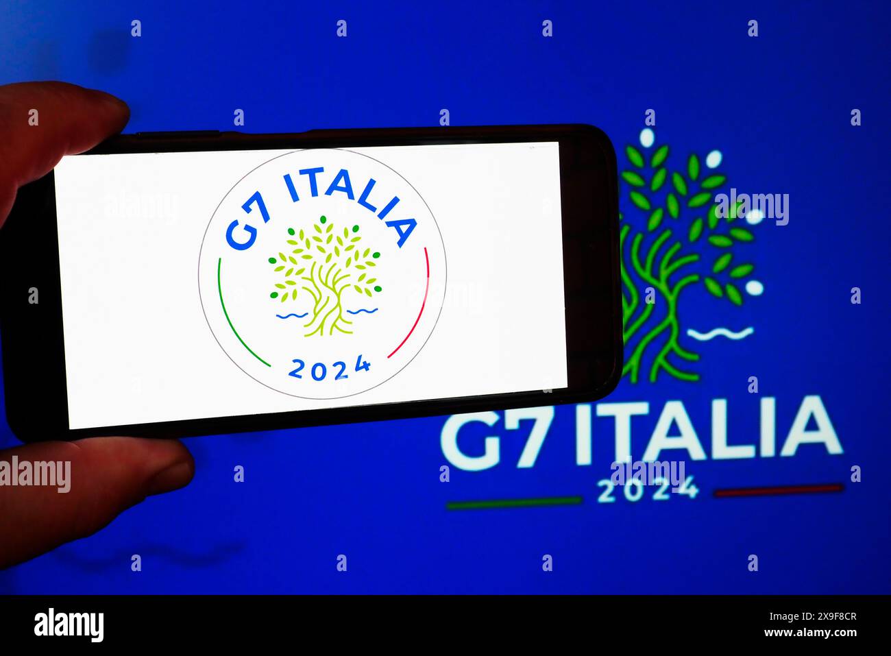 In this photo illustration, a 50th G7 summit logo seen displayed on a ...