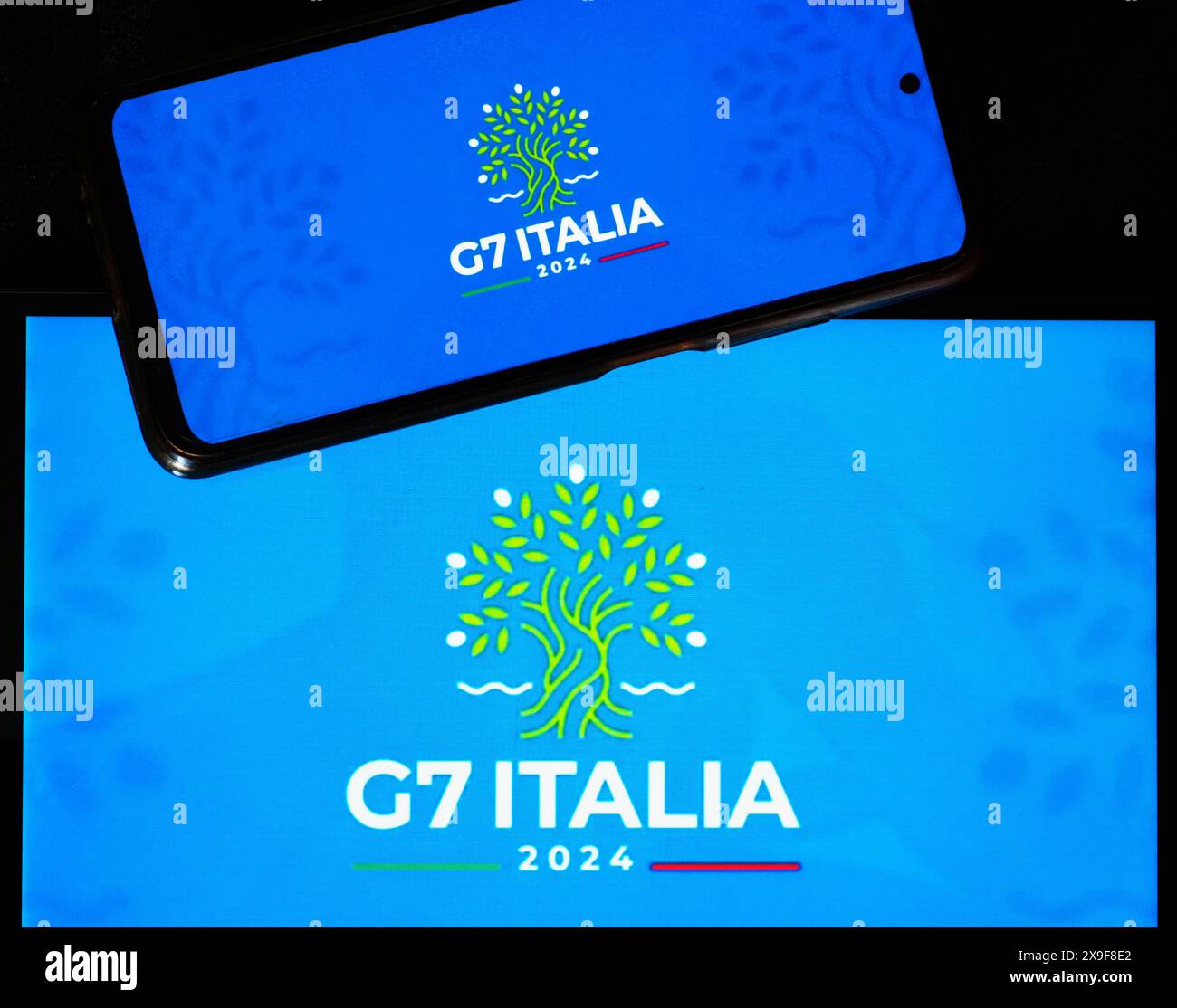In this photo illustration, a 50th G7 summit logo seen displayed on a ...
