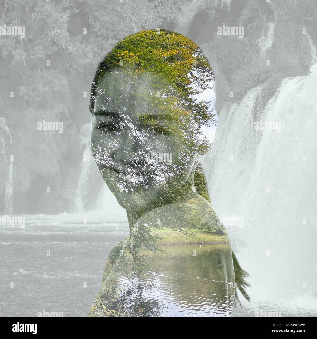 Beautiful woman and picturesque landscape, double exposure Stock Photo ...