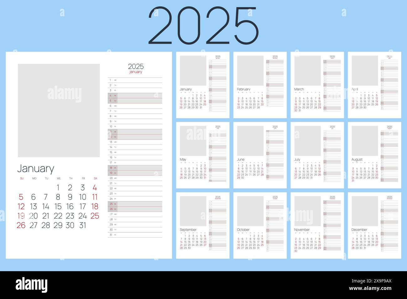 Calendar planner for 2025. Vector Stationery Design Print 2025 Template ...