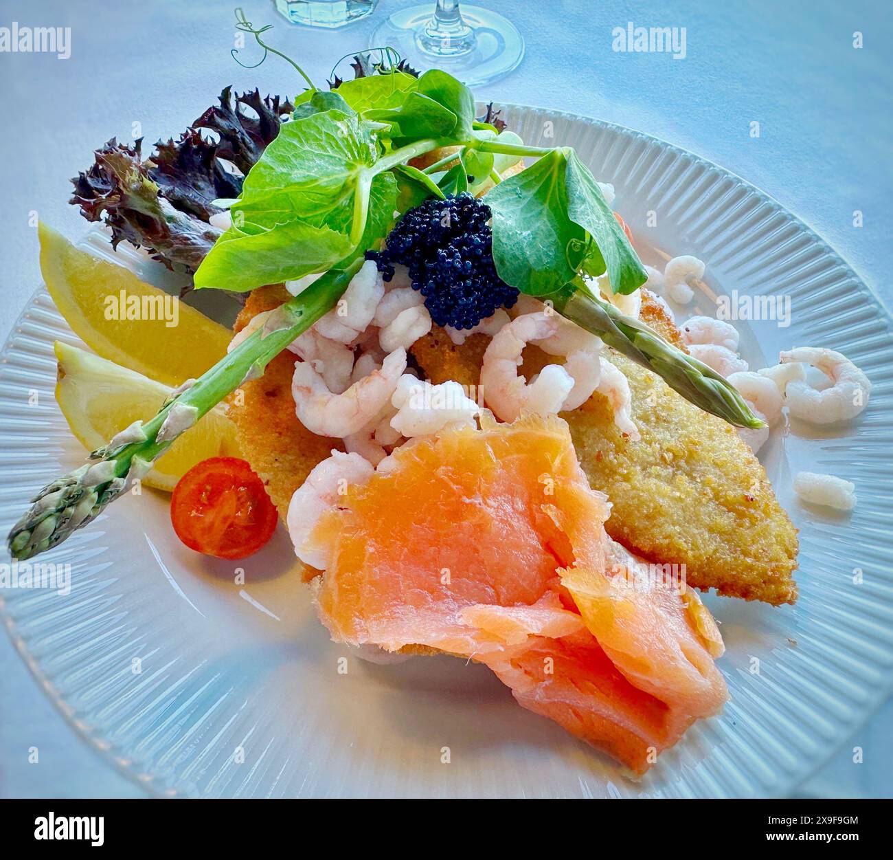 Traditional Danish open sandwich with fried plaice fillet, cold water ...