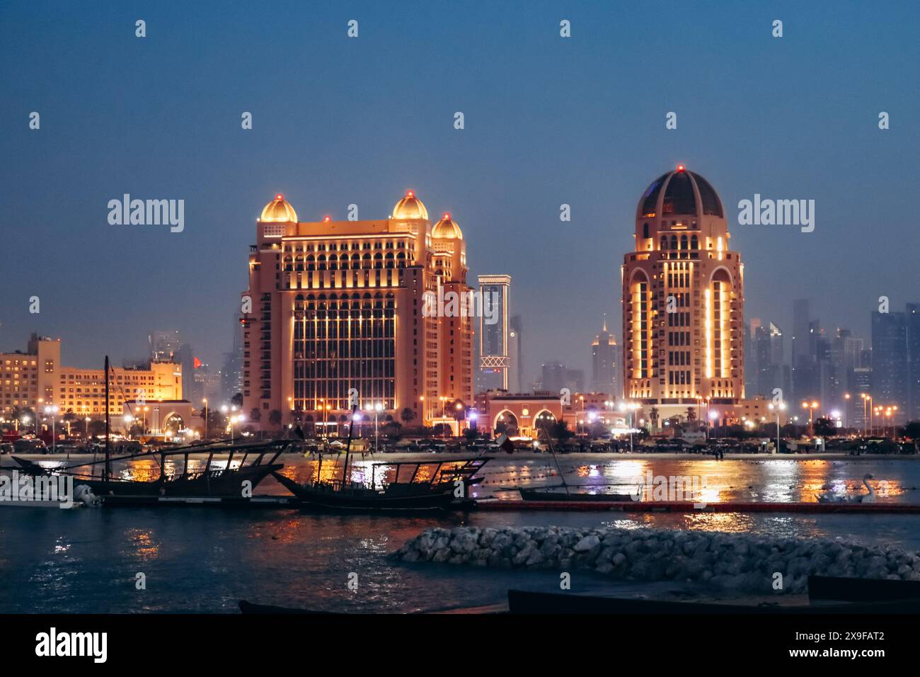Doha, Qatar - 1 May 2024: Night view of new neighborhoods in Doha from ...