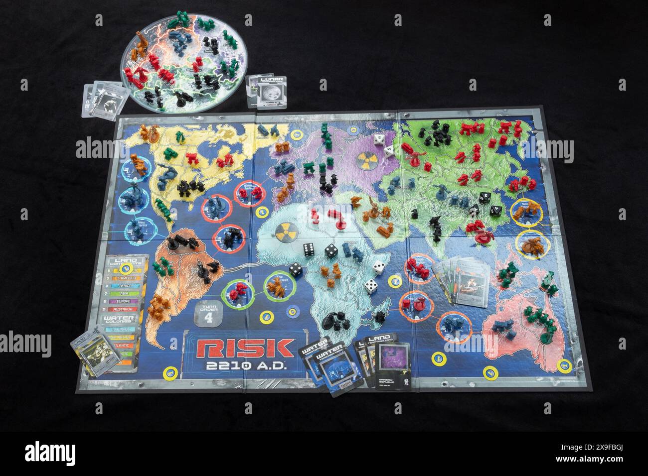 Full risk 2210 a.d. board game map with lunar mal pawns and dice with ...