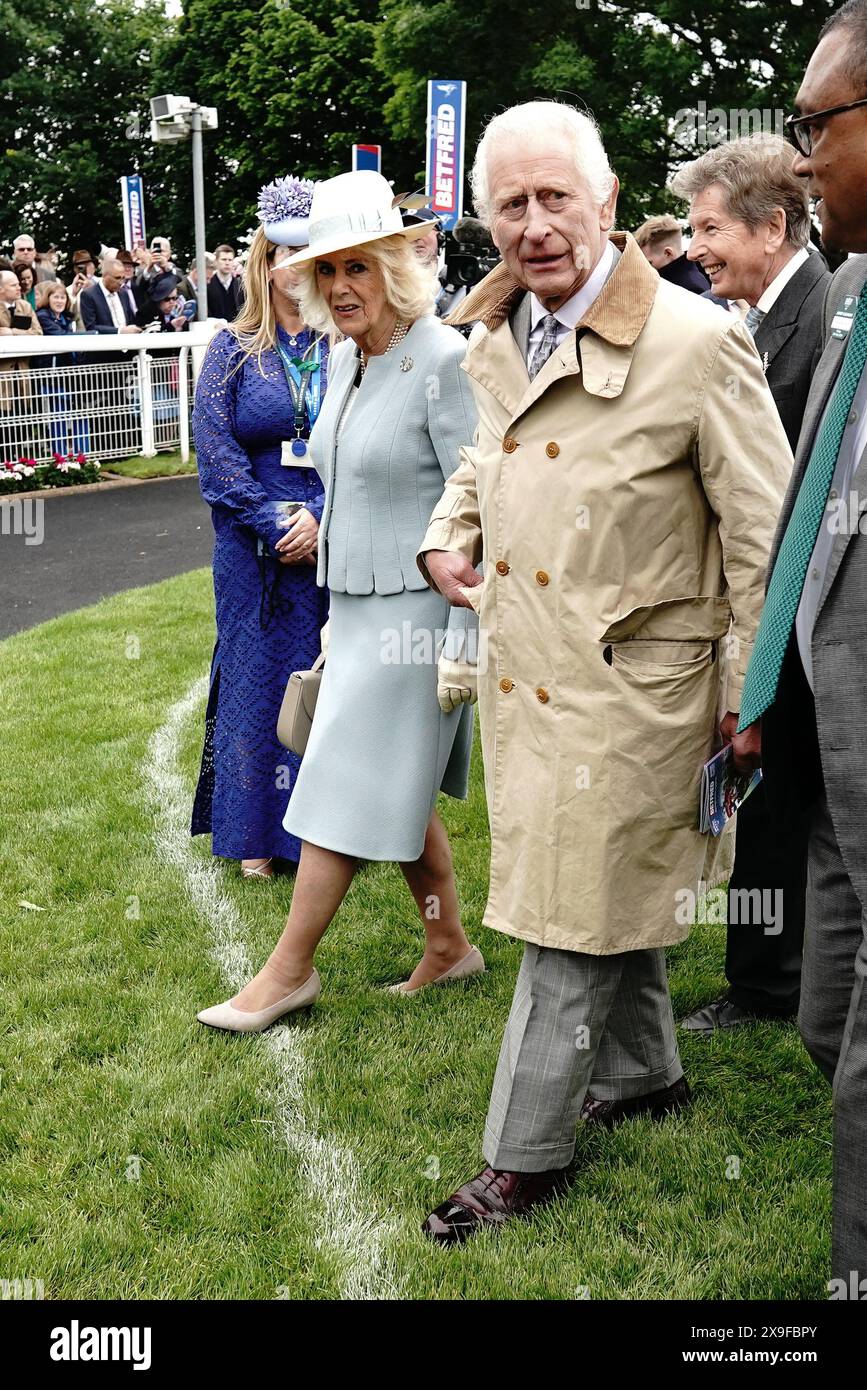 King Charles III and Queen Camilla in the parade ring during the Derby ...