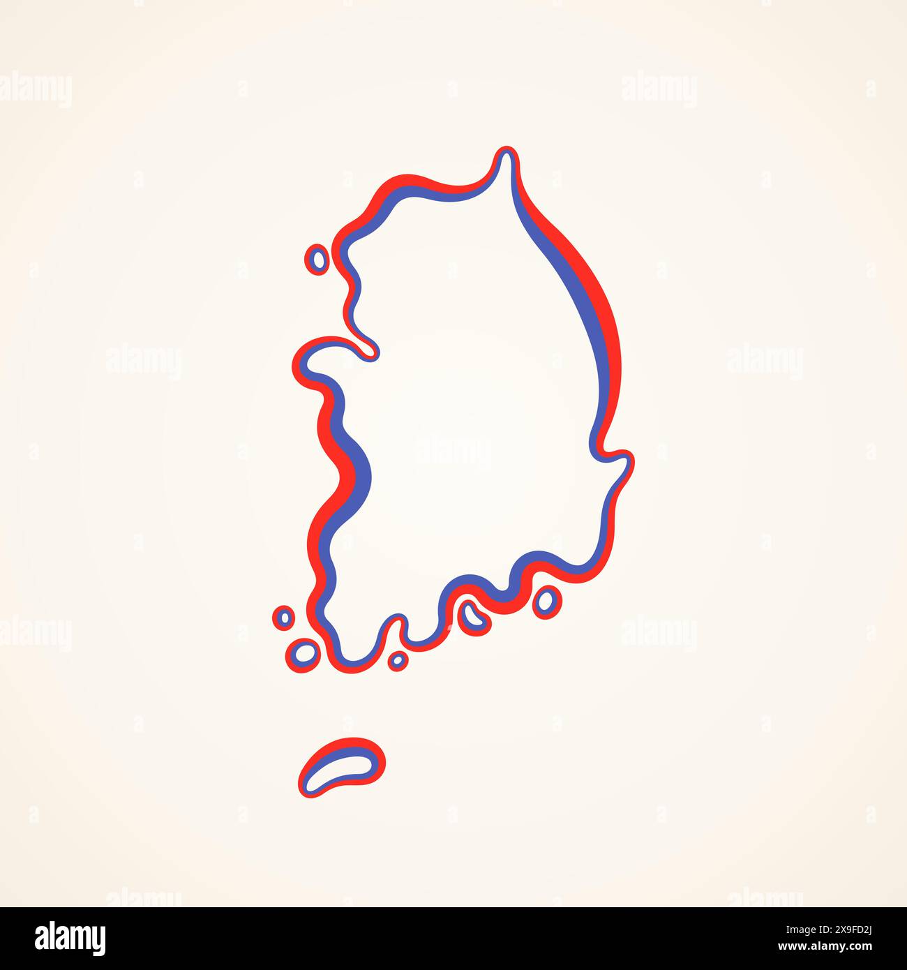 Outline map of South Korea marked with ribbon in colors from the flag ...